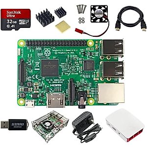 DIGISHUO 9 in 1 Complete Starter Kit Raspberry Pi 3 Model B Module&Two Cases&HDMI Cable&32G SD Card&Heatsink Kit&P Fan