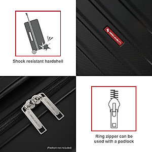 SWISS MOBILITY AHB Collection 3 Piece Hard Shell Luggage Set, Expandable Suitcases with 360-Degree Spinner Wheels, Retractable Handle, 20 Inch Carry On, 24 Inch Mid-size, 28 Inch Large Bags, Black