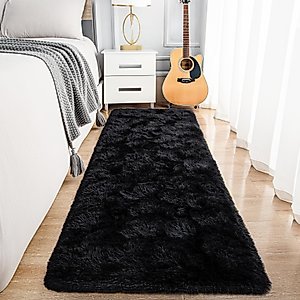 Noahas Fluffy Black Runner Area Rugs, Non-Slip Shaggy Fuzzy Carpet for Bedrooms, Hallways, Living Room, Nursery - Soft Decor Rug for Kids, Girls, Boys