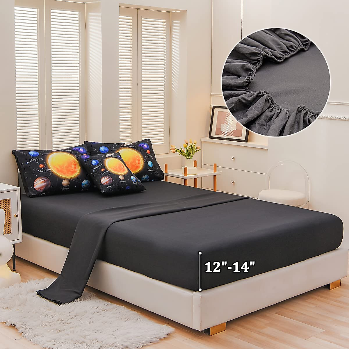 Tasselily Twin Size Comforter Sets for Boys, Space Bedding Set Twin Bed in a Bag, 6 Pcs Universe Planet Galaxy Comforter Set with Sheets