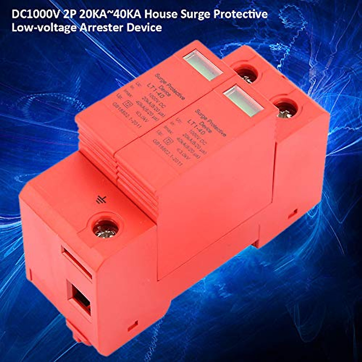 Protective Arrester Device，Home Lightning Protection DC 1000V 2P 20KA to 40KA Low Voltage Arrester Device for Lightning Protection Power Distribution and Control Appliances