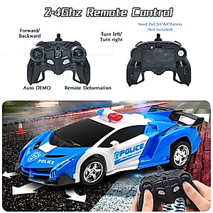 Zosam Remote Control Car, Deformation Robot Police Car, One Button Deformation & 360 Speed Drifting, Toy for 4-13 Yrs Old Kid RC Vehicle，Best for Boys (Police White)