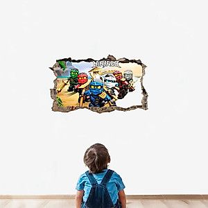 Ninjago Smashed Wall Sticker Decal Home Decor Art Mural, Ninjago Wall Decal for Home Nursery Decoration