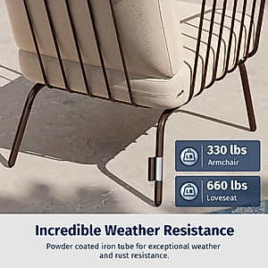 EAST OAK 4-Piece Plaza Patio Furniture Set, Outdoor Furniture with Thick Cushion Sofa and Coffee Table, Modern Patio Conversation Set for Garden, Backyard and Porch, Brown & Beige