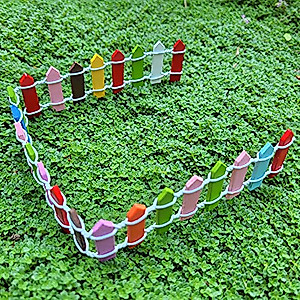 Mokoboho 45-inch Miniature Fairy Garden Fence with Rainbow Wood Decorative Pickets for Crafts and Dollhouses Pack of 4 11- to 12-inch Sections