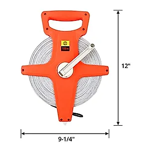 QWORK Tape Measure, 1/2" x 330' Open Reel Dual Sided Fiberglass Tape Measure for Engineer, Yard and Field, Measuring Tape