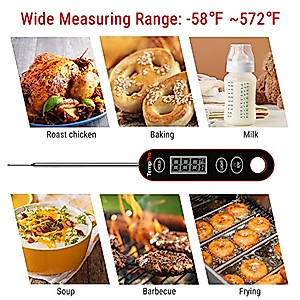 TempPro E30 Digital Meat Thermometer with Long Probe Kitchen Instant Read Cooking Food Thermometer for BBQ Smoker Grilling Oil Deep Fry Candy Thermometer with Large Backlit Display, Black/red