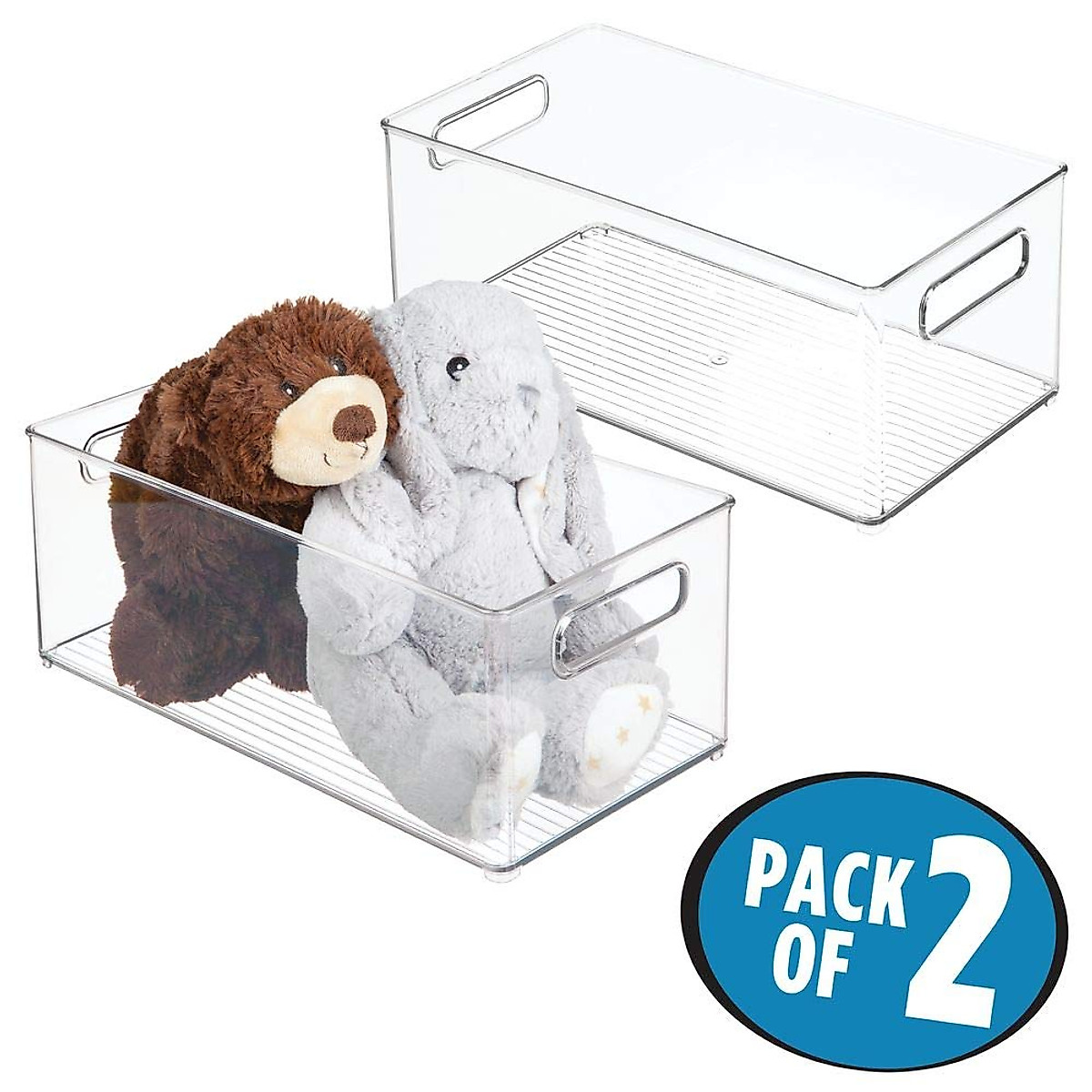 mDesign Deep Storage Organizer Container for Kids/Child Supplies in Kitchen, Pantry, Nursery, Bedroom, Playroom - Holds Snacks, Bottles, Baby Food, Diapers, Wipes, Toys - 14.5" Long, 2 Pack - Clear