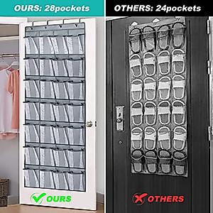 VIIVY VIYIV 28 Breathable Mesh Pockets - Over The Door Shoe Rack Hanging Shoe Organizer for Closet Storage with 4 Metal Hooks for Organizing, Dorm, Bathroom, Baby Essentials Closet Toys and Sundries