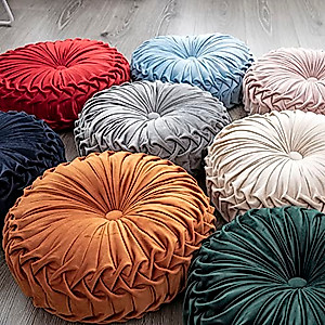 Aoruisen Grey Round Throw Pillows Velvet Round Pillow Cushion for Home Decoration Pleated Pumpkin Pillow for Home Decor Sofa and Car 13.8 inch