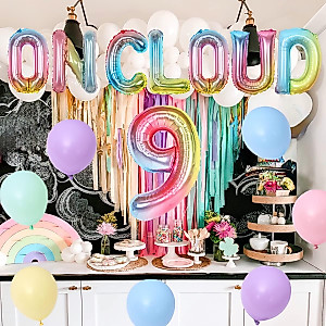 Sursurprise On Cloud 9 Birthday Decorations for Girls, Gradient On Cloud 9 Balloons Pastel Rainbow Balloon for Cloud Rainbow 9th Birthday Party Supplies