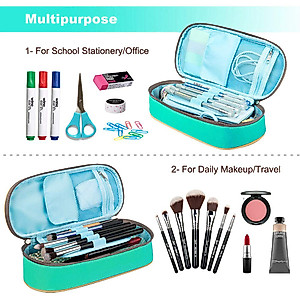 Homecube Pencil Case Big Capacity Pencil Bag Makeup Pouch Durable Students Stationery with Double Zipper Pen Holder for School/Office, Green