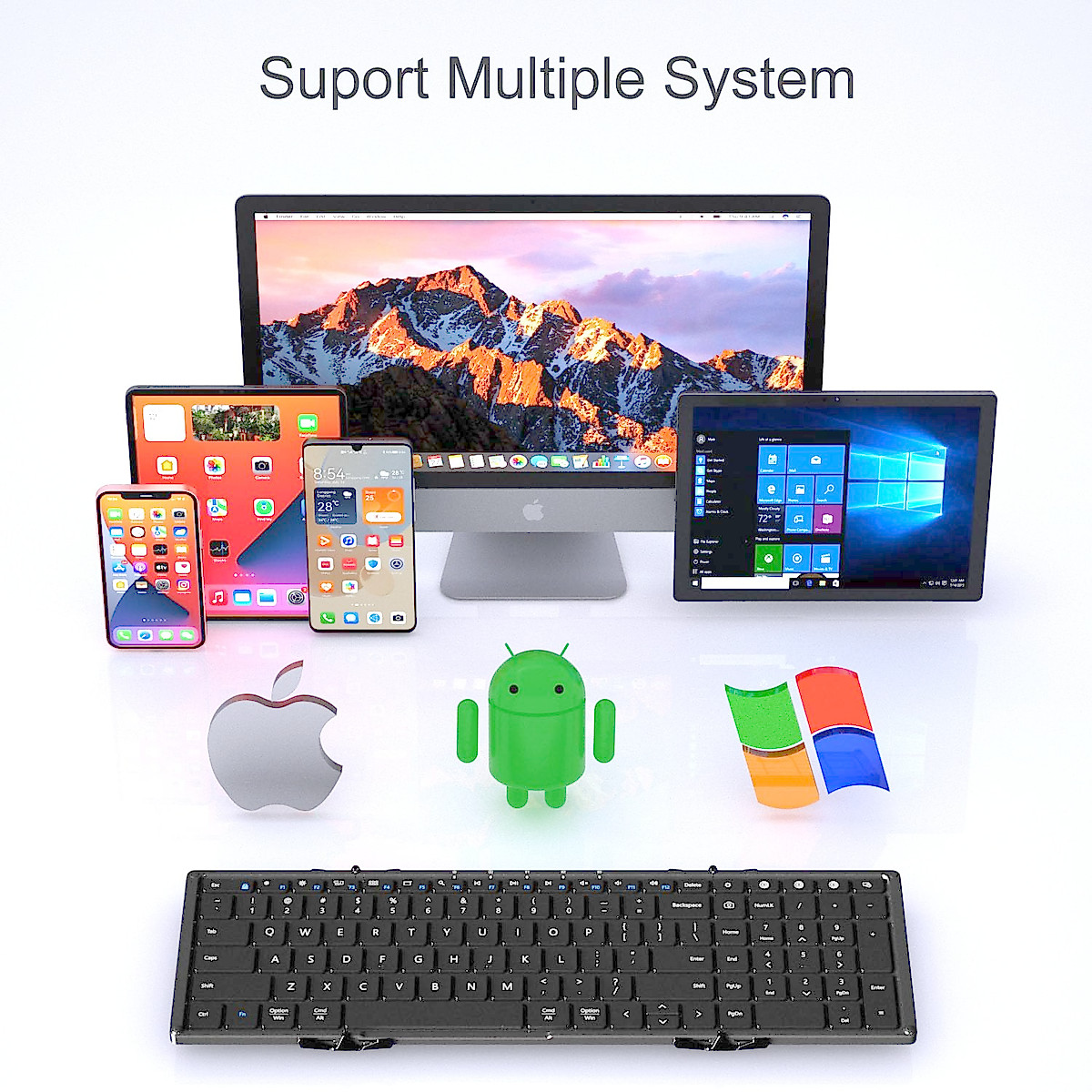 Gimibox Foldable Bluetooth Keyboard, GB320 Full Size Wireless Keyboard with Numeric Keypad, Portable Travel Keyboard for Windows iOS Android Tablets and Smartphones,Sync Up to 3 Devices(Black)