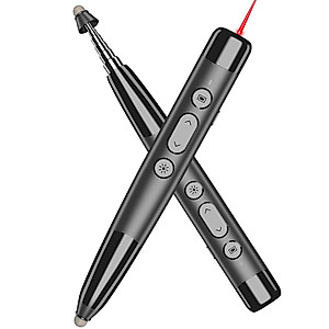 Miritz 4-in-1 Wireless Presenter Clicker with Telescopic Pointer, Presentation Clicker, Stylus Pen - USB Dongle Plug and Play, Rechargeable - Compatible with Smart Board, PC, Laptop, Mac