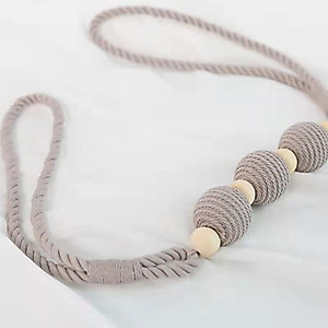 Boho Curtain Tiebacks Ropes, Magnetic Drapery Buckles for Decoration, Boho Curtain Tiebacks Curtain Holdbacks for Wall Curtain Tiebacks Window Drape Tie Back with Hooks for Bedroom Wall (Gray)