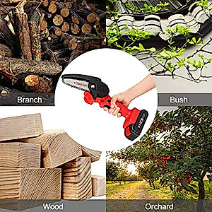 MKSENSE Mini Chainsaw, 4-Inch Electric Chainsaw Handheld Mini Pruning Shears Chainsaw for Tree Trimming Wood Cutting (2 Battery & 2 Chain &1 Box & Installation Tool)