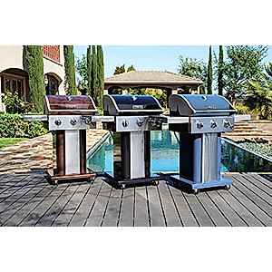 Permasteel 3-Burner Gas Grill | Cast Iron Cooking Grates, Grilling Tools Holder, Foldable Sides, PG-A40301-BK, Pedestal Style, 30000 Total BTUs - Black