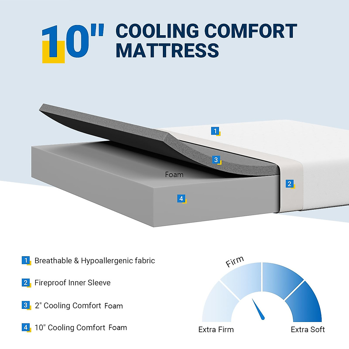 Avenco 10 Inch King Mattress, King Size Memory Foam Mattress in a Box for Comfort Sleep & Pain Relief, Breathable CertiPUR-US Certified Firm King Bed Mattress