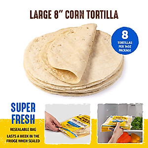 Del Campo Soft Corn Tortillas – 8 Inch Round. 100% Delicious Gluten Free and Authentic Mexican Food. Many Serving Options: Wraps, Tacos, Quesadillas or Burritos, Kosher. (8ct.) (Single)
