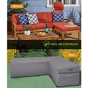 PATIOASIS Sectional Outdoor Furniture Cover Waterproof, Right Facing Patio Deck Lounge Set Sofa Covers Grey L Shaped 106''L x 85''L x 34''D x 31''/26''H