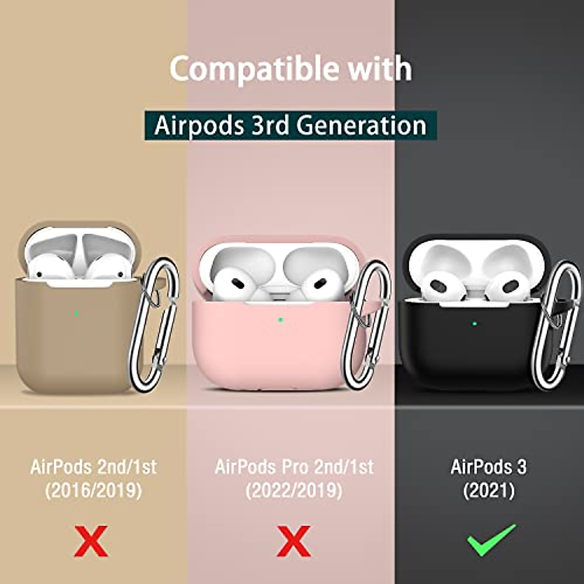 R-fun AirPods 3rd Generation Case Cover with Cleaner kit and Earbuds Hook Cover (2Pairs),Soft Silicone Protective Case for Apple AirPods 3 2021- Black
