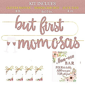 MORDUN MOMosa Bar Sign Banner Tags - Rose Gold Decorations for Baby Shower Mom Birthday Mother’s Day Decor New Mum Brunch Dia de las Madres