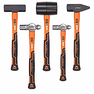 HORUSDY 5-Piece Hammer Set, 16oz Ball Pein Hammer | 32oz Ball Pein Hammer | 32oz Rubber Mallet | 3lb Sledge Hammer | 3lbCross Peen Hammer