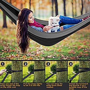 Qevooon Camping Hammock with Net,Travel Portable Lightweight Hammocks with Tree Straps and Solid D-Shape Carabiners,Parachute Nylon Hammock for Outsides Backpacking Beach Backyard Patio Hiking