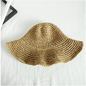Women Sun Hat Wide Brim Floppy Beach Hat Breathable Straw Hat Foldable Packable Summer Outdoor Sun Protection Cap C-Khaki
