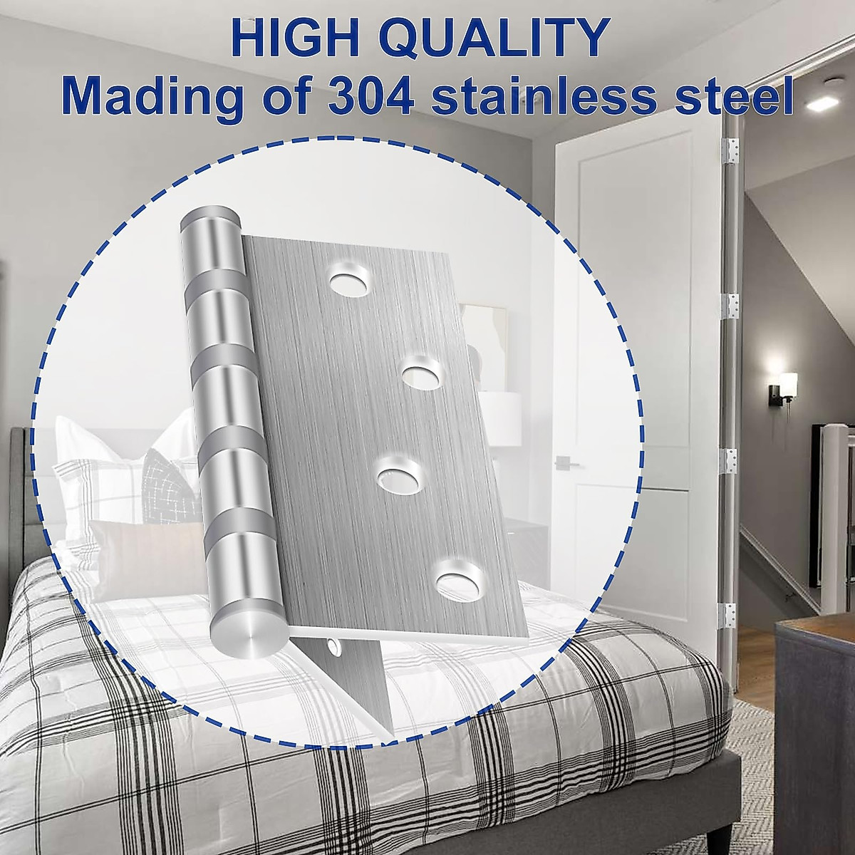 OTINUBEE 304 Stainless Steel Door Hinges 6 Pack, 4'' X 4''Heavy Duty Commercial Door Hinge with Silent Steel Plain Ball Bearing, Stainless Higne for Exterior & Interior Doors, Silver