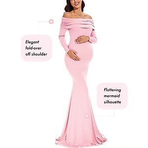 Glampunch Off Shoulders Maternity Dress Long Sleeve Ruched Maternity Gown Baby Shower Photography Pregnant Dress