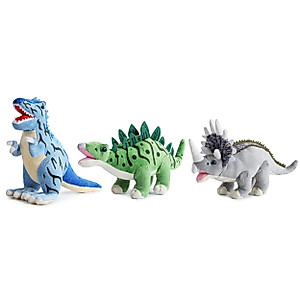 Dazmers Dino Stuffed Animals - 12 Inch Plush Toys with Board Book: Big Colorful Set for Toddlers Ages 1-3. Soft & Cuddly Dinosaur Gift - T-Rex, Triceratops, Stegosaurus. Learn & Play