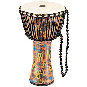 Meinl Percussion Travel Djembe Hand Drum Circle Instrument, Synthetic Shell and Goat Skin Head — NOT Made in China — African Mali Weave Rope Tuning, 2-Year Warranty, Kenyan Quilt, Medium (PADJ2-M-G)