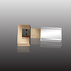 64GB USB 2.0 Flash Drive Novelty Gold Crystal LED Light Glass Transparent Rectangle Shape Pen Drive Thumb Drive Memory Stick Memoria USB Pendrive Wedding Gift