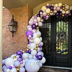 White Purple Confetti Latex Balloons, 50pcs 12 inch Helium Party Balloon with 33 Ft Purple Ribbon for Birthday, Girls Baby Shower, Wedding, Anniversary and Festival Ceremony Princess Decoration