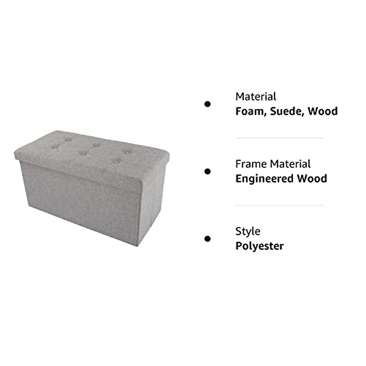 Folding Storage Ottoman - 30-Inch Tufted Footrest, Linen Chest, or Bench with Removable Bin for Living Room, Bedroom, or Dorm by Lavish Home (Gray)