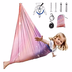 Sensory Swing Indoor/Outdoor for Kids & Adults with Cartoon Fabric, Double Layer, Holds 300 lbs (Pink) - 360 Swivel Ceiling Swing