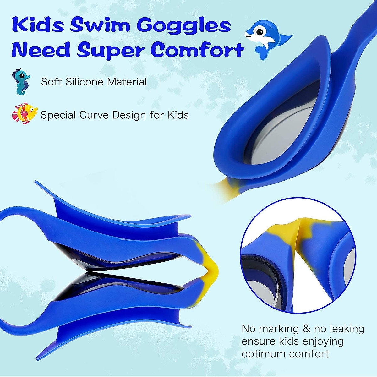 TOPLUS Kids Goggles, Goggles for Kids Swim Goggles Anti-Fog Leak Proof Kids Goggles for Swimming - Soft Silicone and Clear Vision