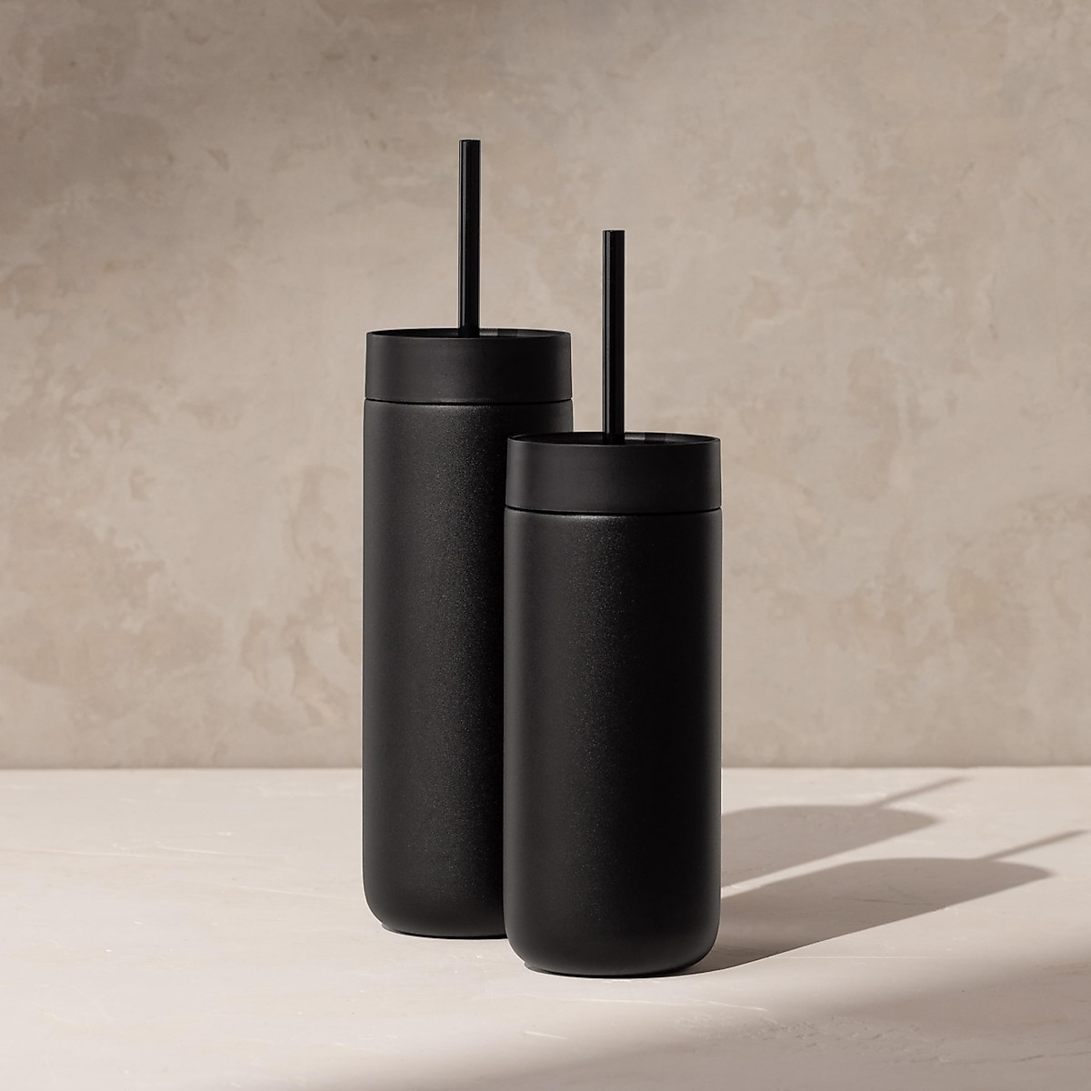 Fellow 20 oz Carter Cold Water Bottle for Water, Iced Tea, Coffee, Smoothies, Iced Coffee & more - Stainless Steel Vacuum-Insulated Iced Coffee tumbler with Spill Resistant lid and straw - Matte Black