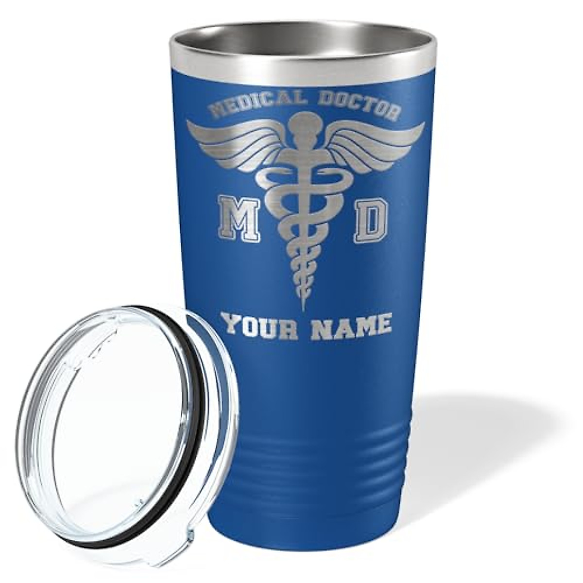 Personalized MD Medical Doctor Gift on Blue 20 oz Stainless Steel Tumbler with Lid - Insulated Cup - Custom Travel Mug