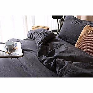 F.Y.Dreams 100% Washed Cotton Duvet Cover for Weighted Blanket 60x80 inches with 8 Ties, Zipper on Long Side/Black Grey/Just Duvet Cover