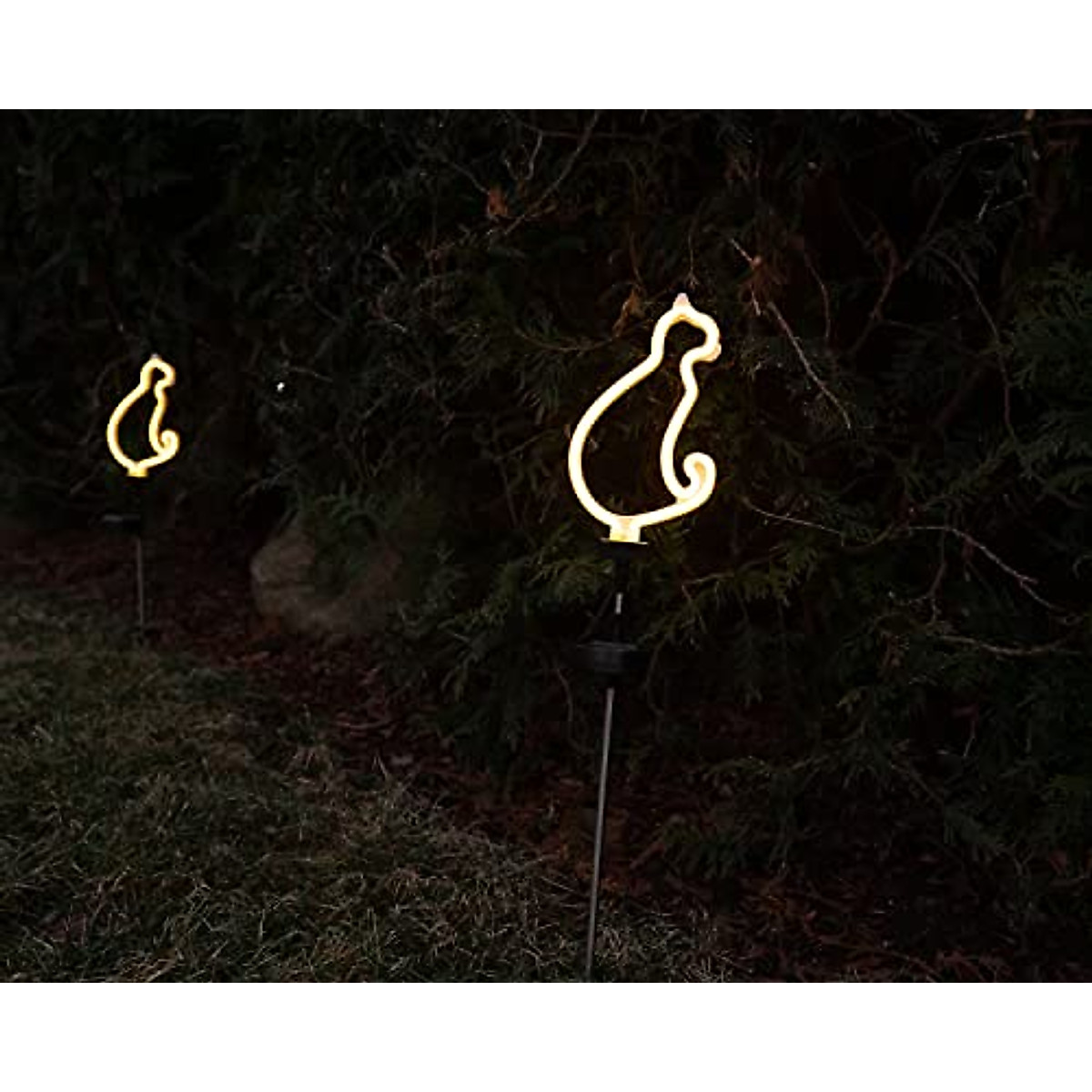 Touch Of ECO Solar LED Neon Cat Lovers Gift Outdoor Garden Décor Stake Light Gift Idea for Cat Lovers, Warm White (TOE397)