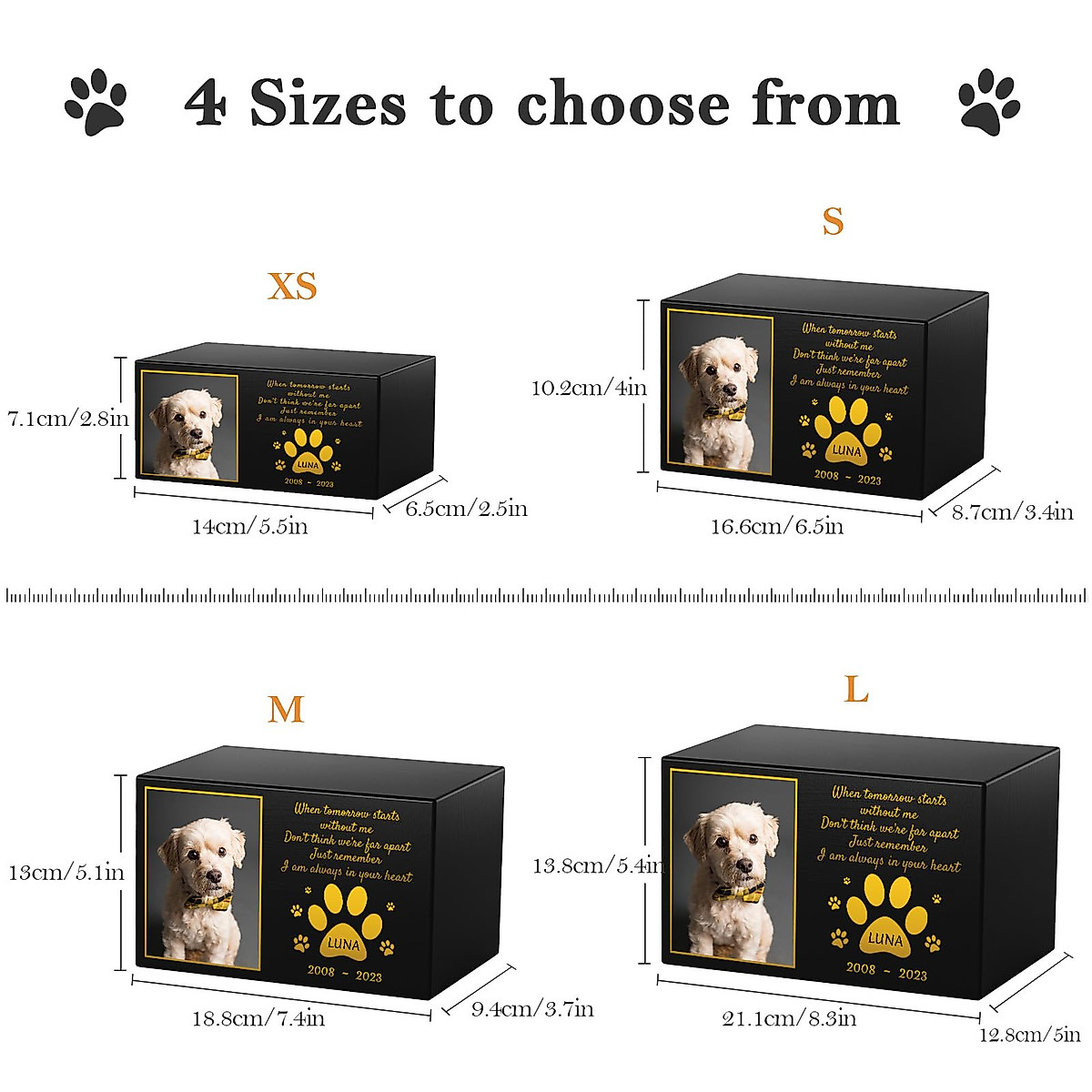 Bemaystar Personalized Pet Urns for Dogs Ashes - Custom Wooden Keepsake Urn Box with Photo for Pet Memorial Keepsake, Box Pet Cremation Urn, Sympathy Gift for a Pet Weight of Up to 10 lbs