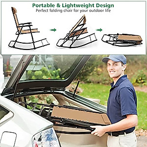 YEBDD Patio Camping Rocking Chair Folding Rocking Chair Footrest Blue