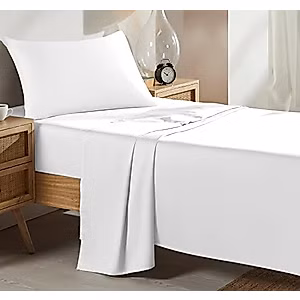 California Design Den Soft 100% Cotton Sheets Twin-XL Bed Sheet Set with Deep Pockets, 3 Pc Extra Long Twin Cooling Sheets with Sateen Weave (White)