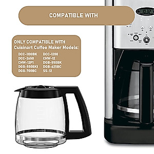 12 Cup Coffee Maker Carafe Replacement Compatible with Cuisinart Coffee Maker DCC-1100BK, DCC-1200, DCC-2650, CHW-12, CHW-12P1, DGB-400, DGB-550BK, DGB-550BK1, DGB-625BC, DGB-700BC, SS-12 and SS-15
