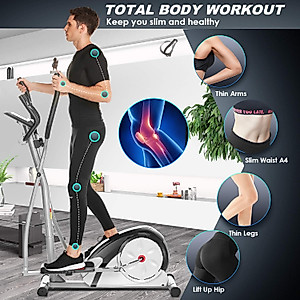 FUNMILY Elliptical Machines, Elliptical Trainer Machines with LCD Monitor and Pulse Rate Grips Magnetic Smooth Quiet Driven Max Weight Capacity 350Lbs