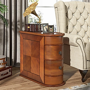 Tribesigns Solid Wood End Table, 2-Drawer Narrow Side Table Slim Chair Side Table, No Assembly Required, Finished Back, Walnut