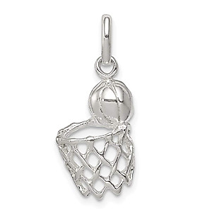 Sterling Silver Basketball In Hoop Charm 22mm 10mm style QC7132