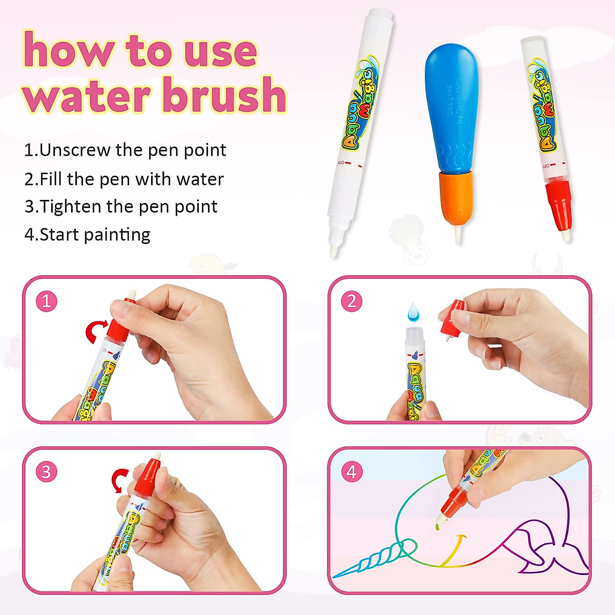 Water Doodle Mat For Kids - Water Drawing Mat Toddler Doodle Toy Board Educational Toy - Water Painting Mat Bring Magic Pens Travel Toys Gifts For Boys Girls Toddlers Age 2 3 4 5 6 7 8 Year Old